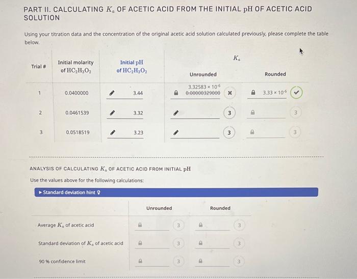 Solved PART II. CALCULATING Ka OF ACETIC ACID FROM THE | Chegg.com