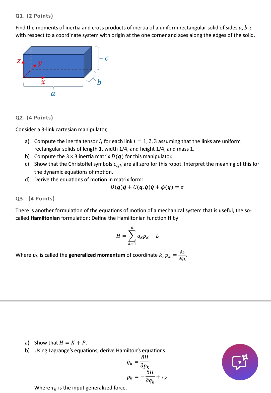 Solved Q1. (2 ﻿Points)Find the moments of inertia and cross | Chegg.com
