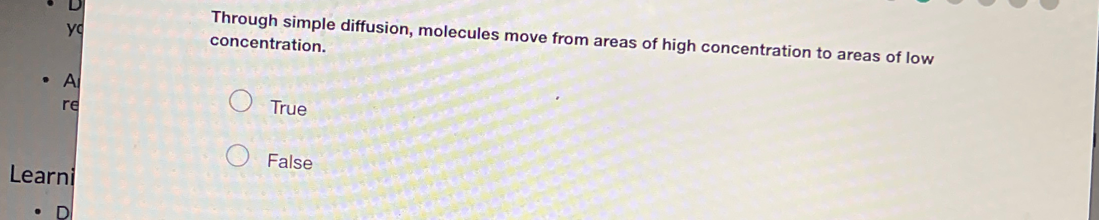 Solved Through simple diffusion, molecules move from areas | Chegg.com