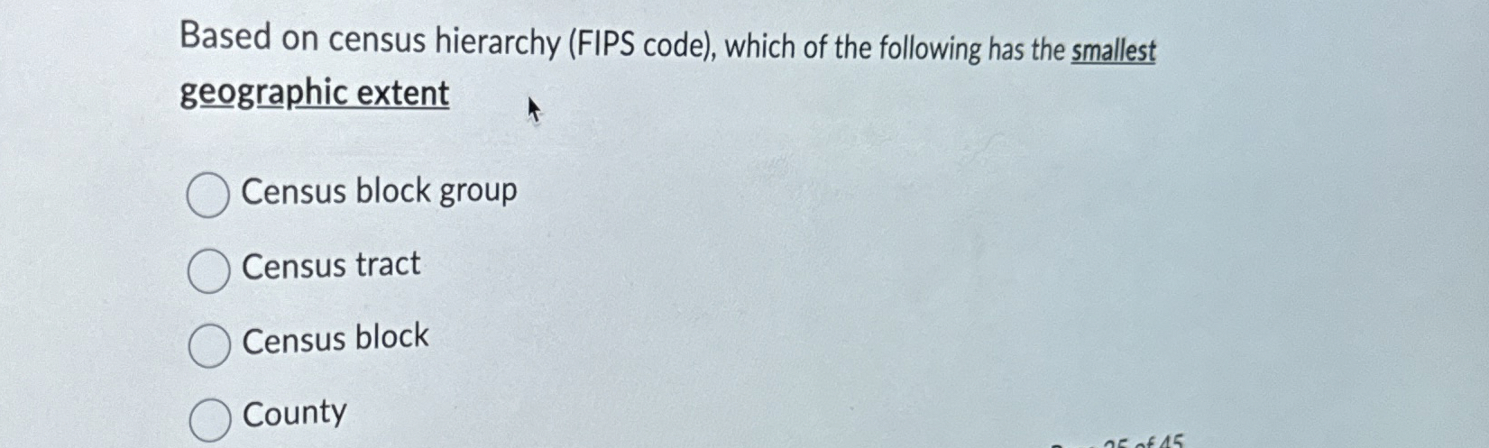 Solved Based on census hierarchy (FIPS code), ﻿which of the | Chegg.com