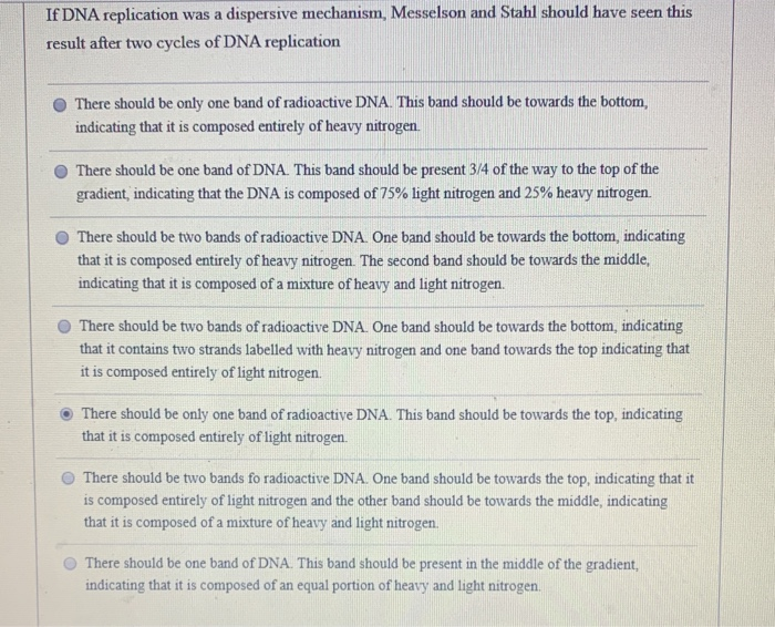 Solved If DNA replication was a dispersive mechanism, | Chegg.com