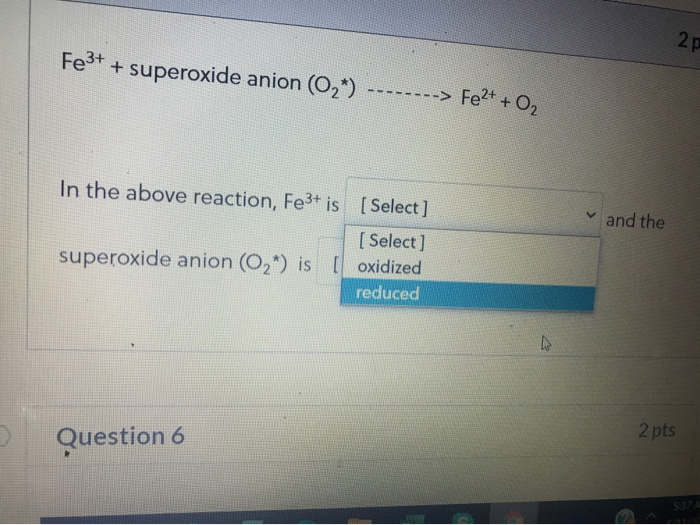 Solved 2 pts Fe3+ + superoxide anion (O2*) --------> Fe2+ + | Chegg.com