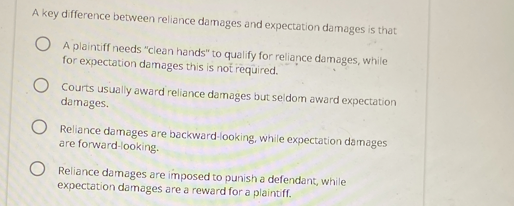 Solved A key difference between reliance damages and | Chegg.com