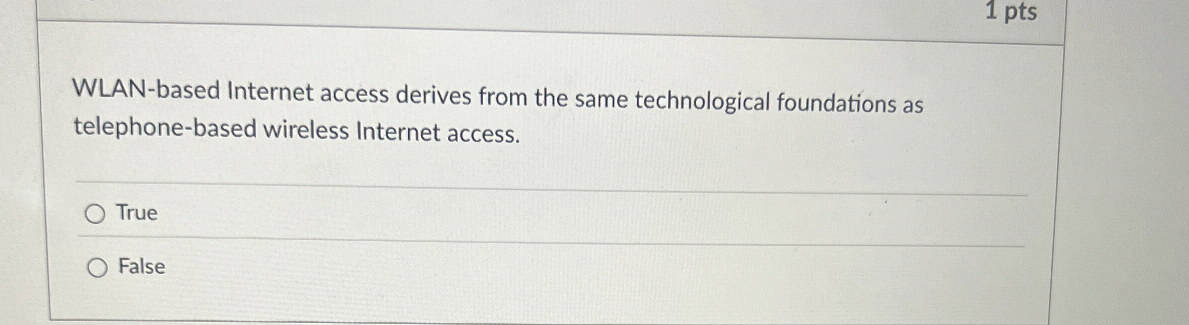 Solved 1 ﻿ptsWLAN-based Internet access derives from the | Chegg.com