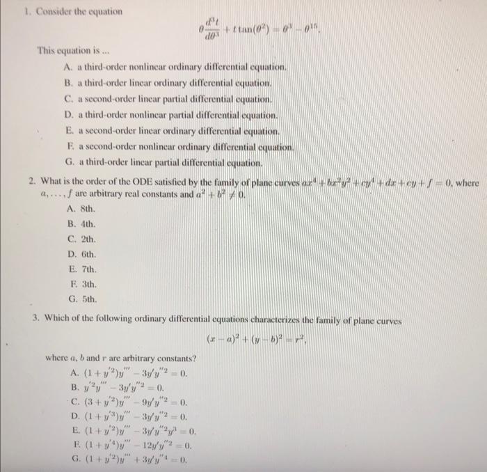 Solved 1. Consider the cquation This equation is ... A. a | Chegg.com Solved 1. Consider the cquation This equation is ... A. a | Chegg.com