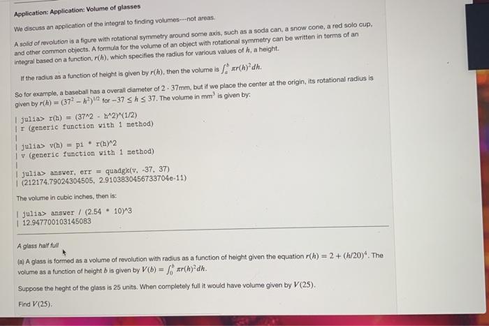 Solved Application: Application: Volume of glasses We | Chegg.com