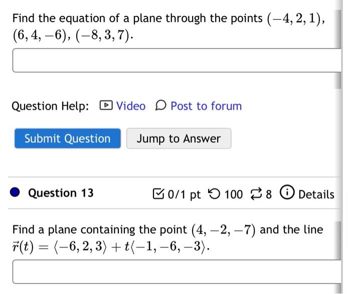 Solved Find the equation of a plane through the points \\( | Chegg.com