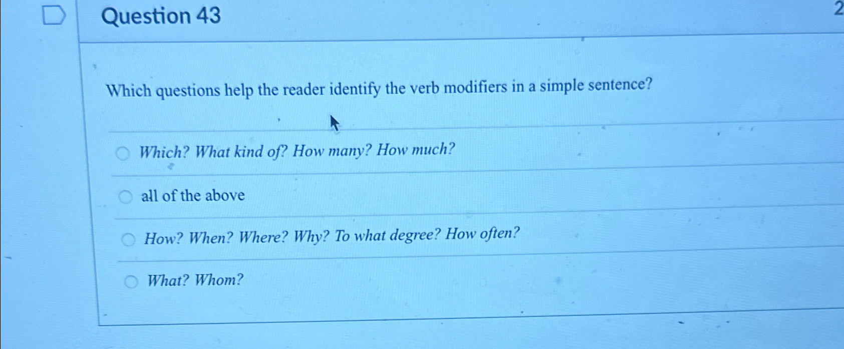 Solved Question 43Which questions help the reader identify | Chegg.com