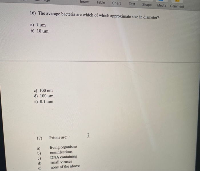 Solved Insert Table Chart Text Shape Media Comment 16) The | Chegg.com