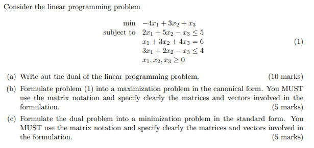 Solved Consider the linear programming problemmin-4x1+3x2+x3 | Chegg.com