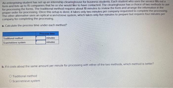 Solved An enterprising student has set up an internship | Chegg.com