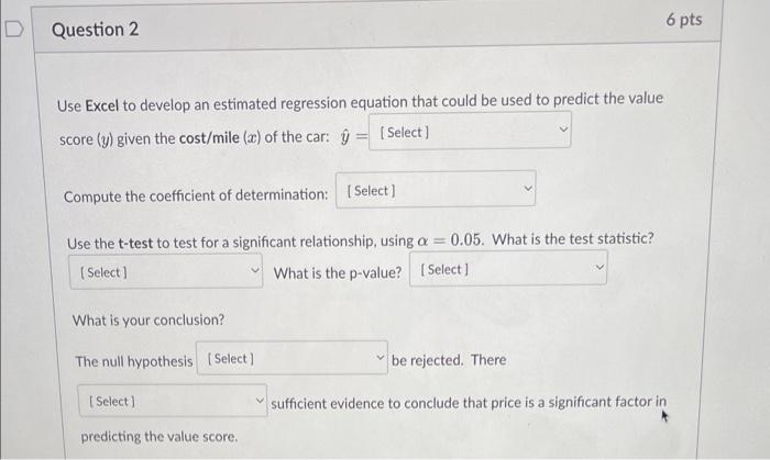 Solved Use Excel to develop an estimated regression equation | Chegg.com