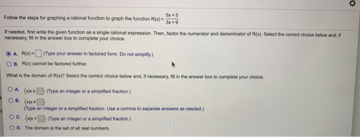 Solved 5x + 5 Follow the steps for graphing a rational | Chegg.com