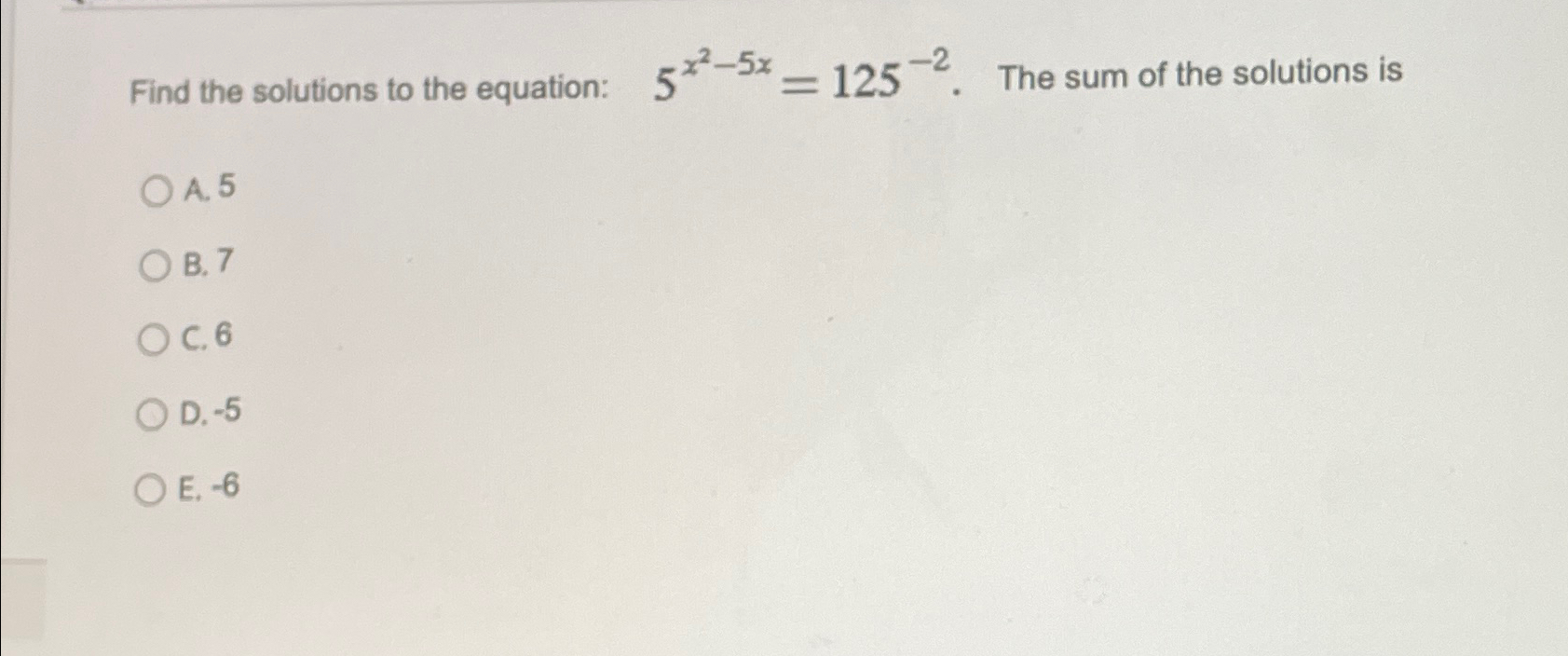 Solved Find the solutions to the equation: 5x2-5x=125-2. | Chegg.com