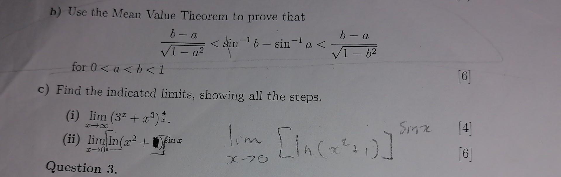 Solved b) Use the Mean Value Theorem to prove that 1−a2b−a | Chegg.com