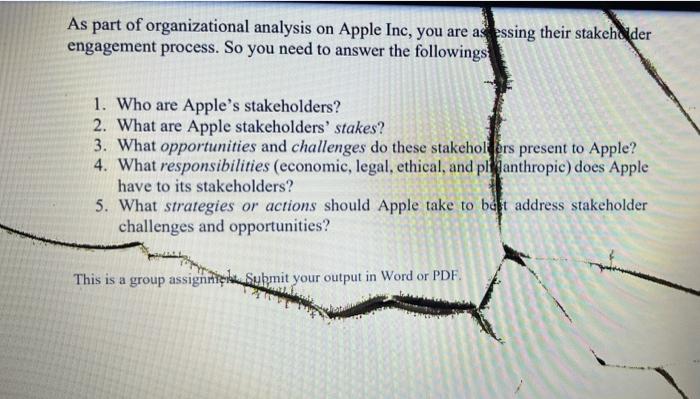 Solved As part of organizational analysis on Apple Inc, you | Chegg.com