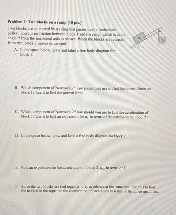 Solved Problem 2: Two blocks on a ramp (10 pts.) Two blocks | Chegg.com