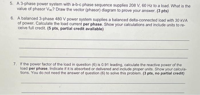 Solved 5. A 3-phase power system with a-b-c phase sequence | Chegg.com