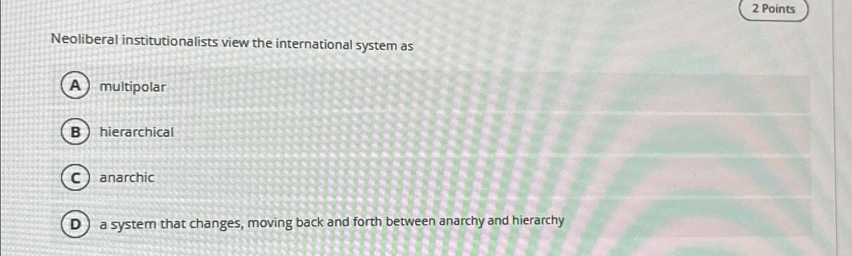 Solved Neoliberal institutionalists view the international | Chegg.com