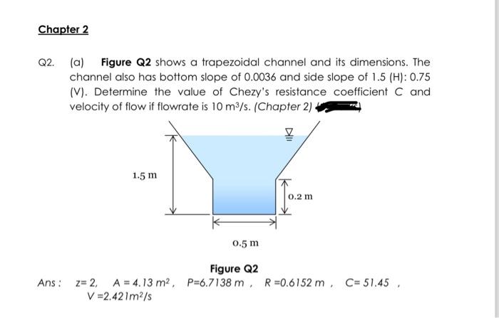 Solved Q2. (a) Figure Q2 shows a trapezoidal channel and its | Chegg.com