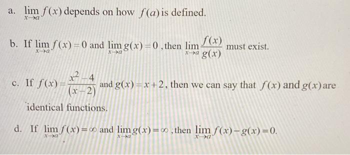 Solved a. lim f(x) depends on how f(a) is defined. x b. If | Chegg.com