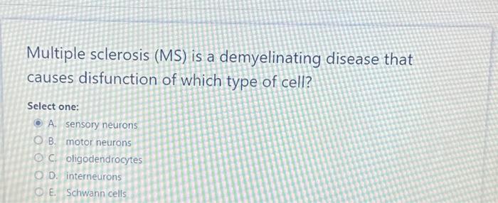 Solved Multiple sclerosis (MS) is a demyelinating disease | Chegg.com