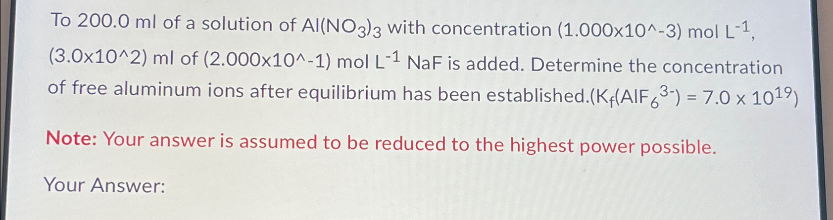 Solved To 200.0ml ﻿of a solution of Al(NO3)3 ﻿with | Chegg.com