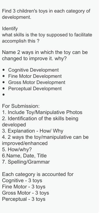 Find 3 children's toys in each category of | Chegg.com