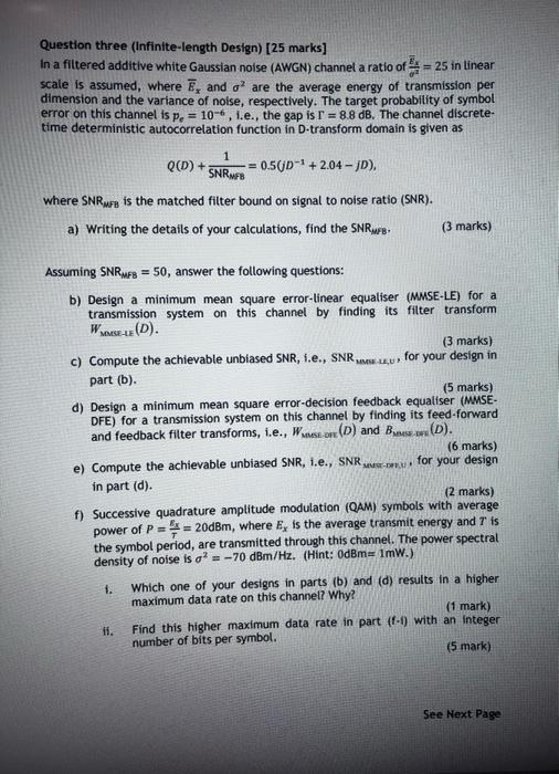 Solved Question three (Infinite-length Design) [25 marks] In | Chegg.com
