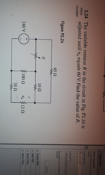 Solved PSPICE MULTISIM 2.24 The variable resistor R in the | Chegg.com