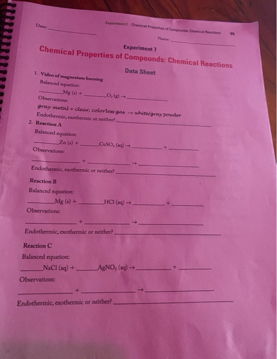 Solved Experiment Chemical Properties of Compound Chemical | Chegg.com