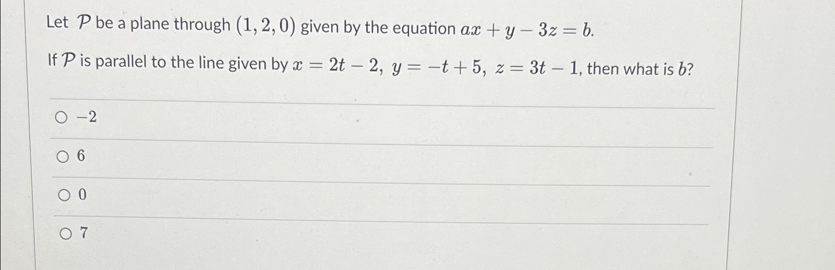 Solved Let P ﻿be a plane through (1,2,0) ﻿given by the | Chegg.com