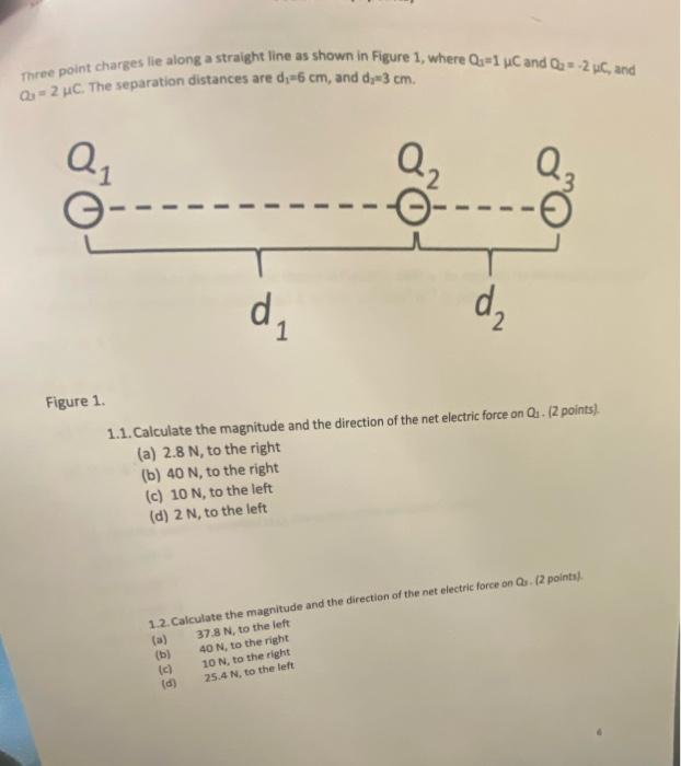 Three point charges lie along a straight line as | Chegg.com