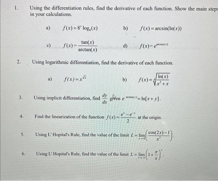 Solved Using the differentiation rules, find the derivative | Chegg.com
