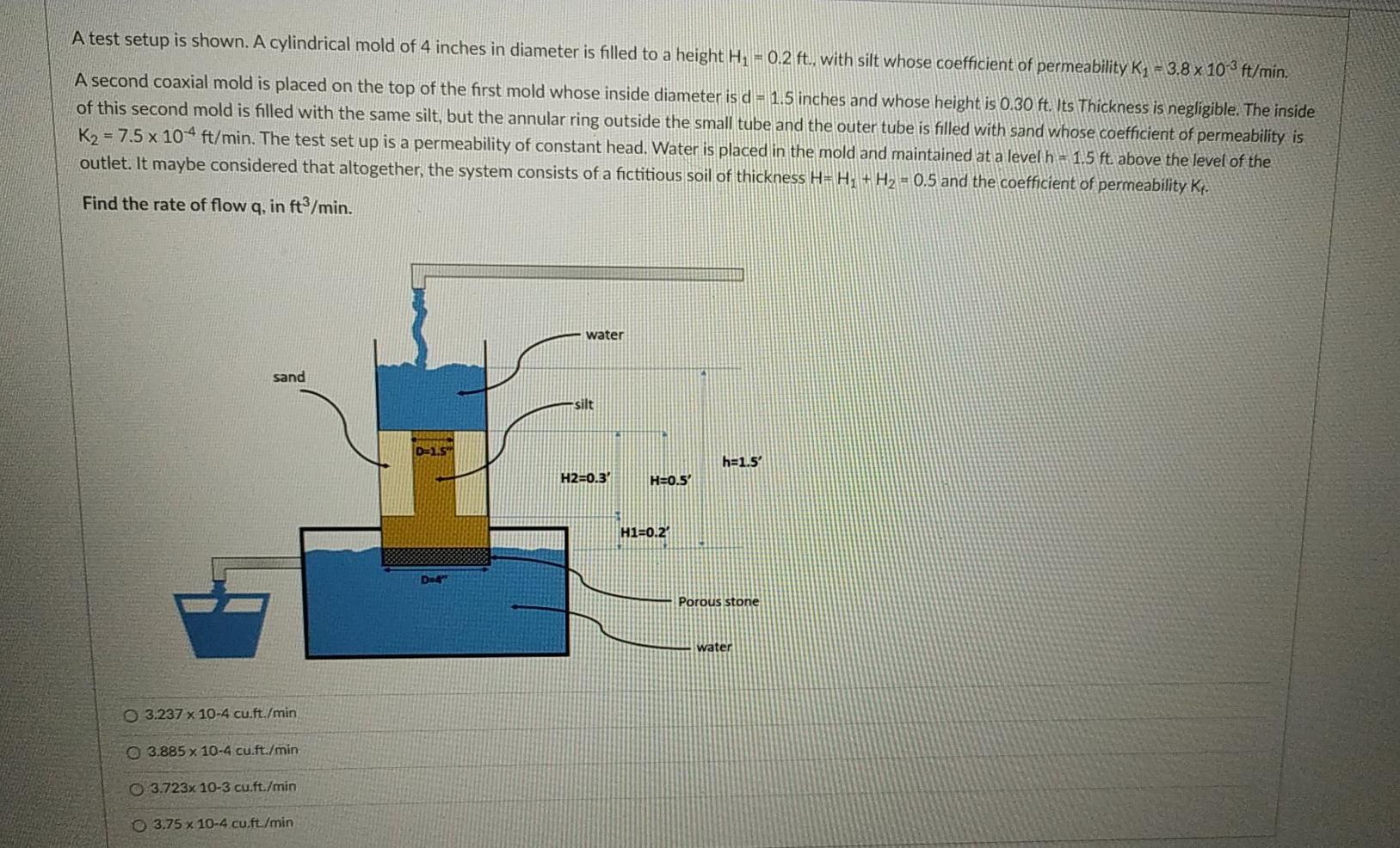 solved-a-test-setup-is-shown-a-cylindrical-mold-of-4-inches-chegg