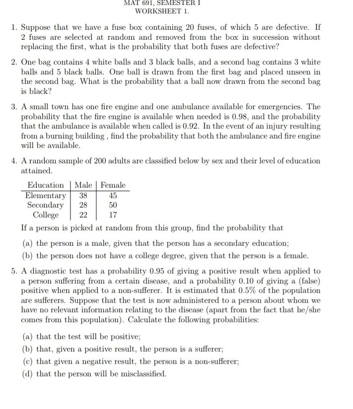 Solved MAT 691, SEMESTER I WORKSHEET 1. 1. Suppose that we | Chegg.com