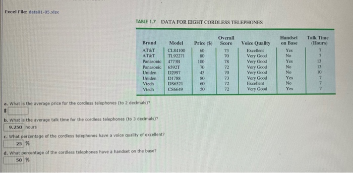 Solved Excel File: data01-05.xlsx TABLE 1.7 DATA FOR EIGHT | Chegg.com