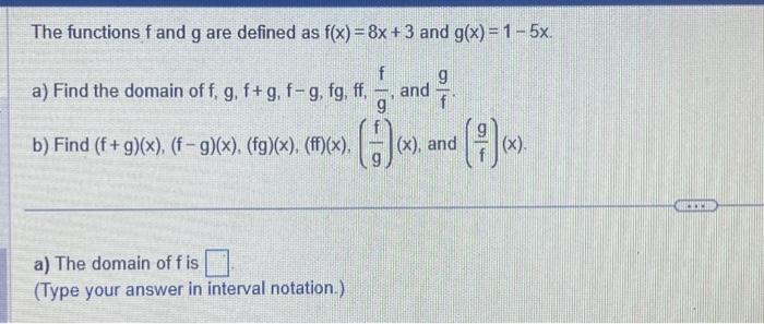 Solved The functions f and g are defined as f(x) = 8x +3 and | Chegg.com