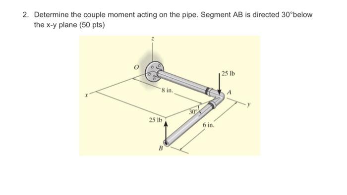 Solved 2. Determine the couple moment acting on the pipe. | Chegg.com