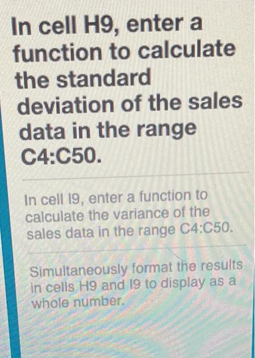 Solved In cell H9, enter a function to calculate the | Chegg.com