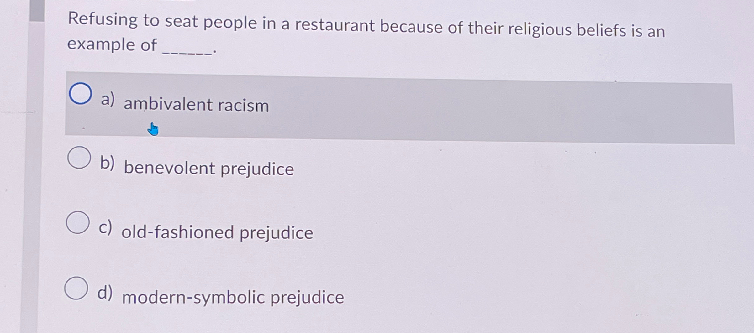 Solved Refusing to seat people in a restaurant because of | Chegg.com