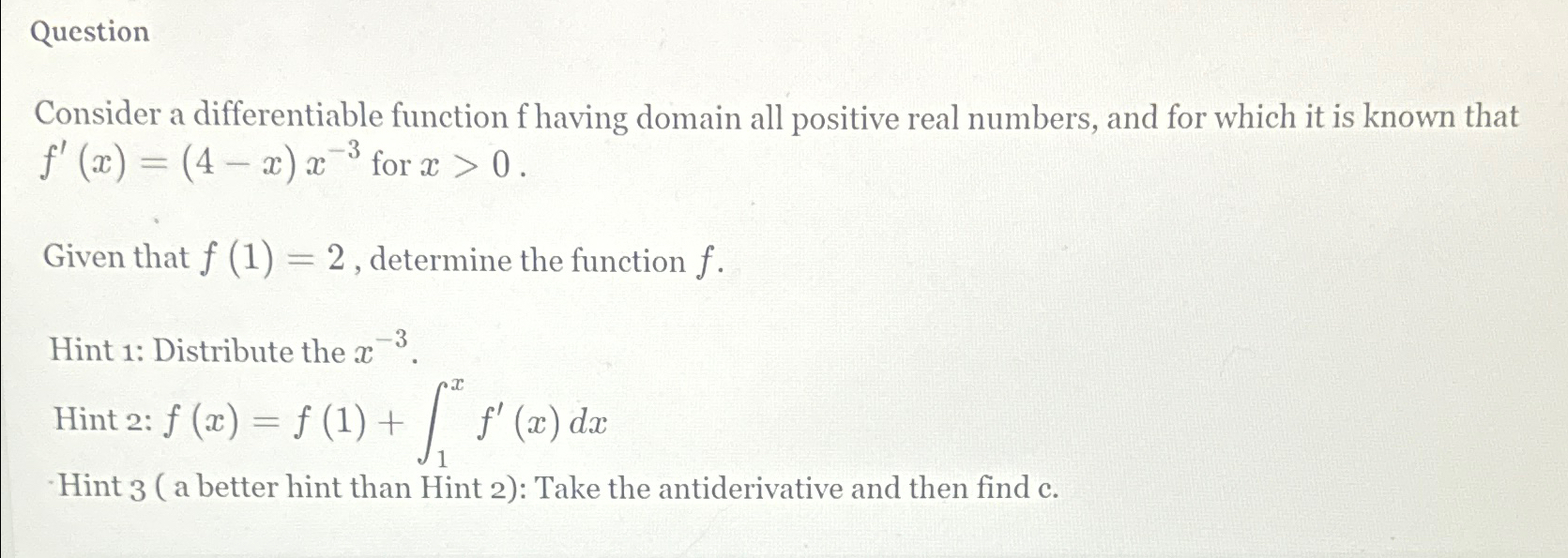 Solved QuestionConsider a differentiable function f ﻿having | Chegg.com