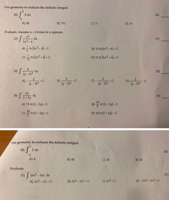 Solved Use geometry to evaluate the definite integral. 26) | Chegg.com