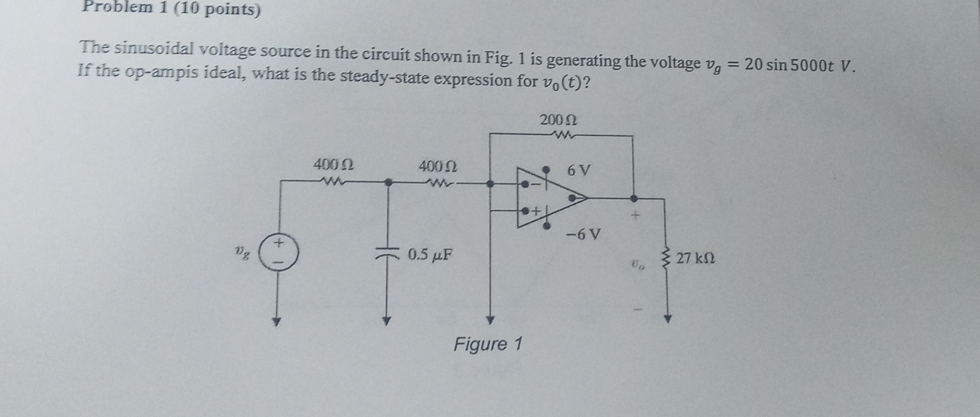 Solved Problem 1 (10 points) The sinusoidal voltage source | Chegg.com