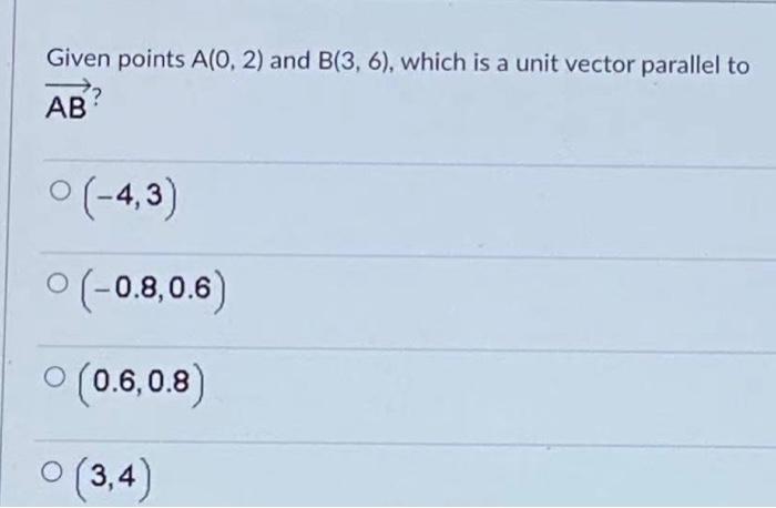 Solved Given points A(0,2) and B(3,6), which is a unit | Chegg.com