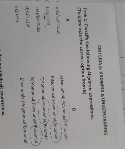 Solved CRITERIA A- ﻿KNOWING & UNDERSTANDINGTask 1: Classify | Chegg.com