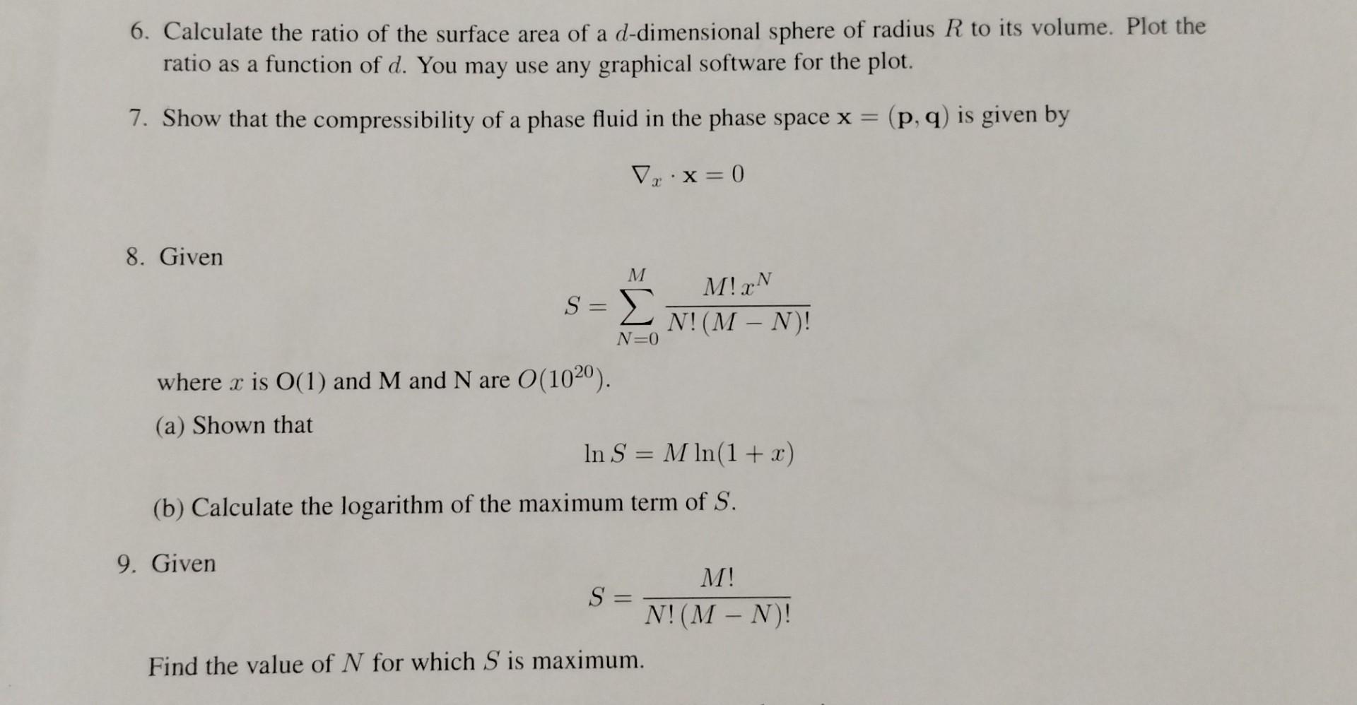 Solved 6. Calculate the ratio of the surface area of a | Chegg.com