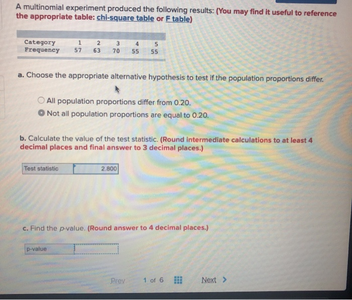 Solved A multinomial experiment produced the following | Chegg.com
