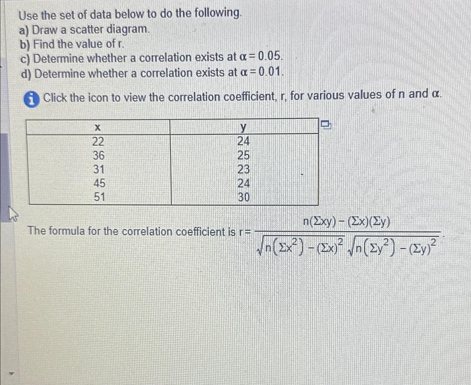 Solved Use the set of data below to do the following.a) | Chegg.com