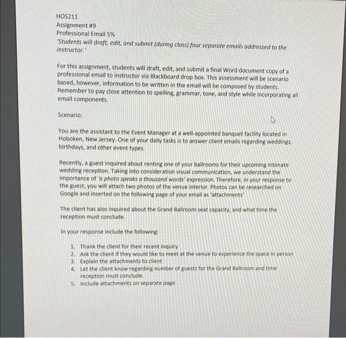 Assignment \#9 Professional Email 5\% 'Students will | Chegg.com